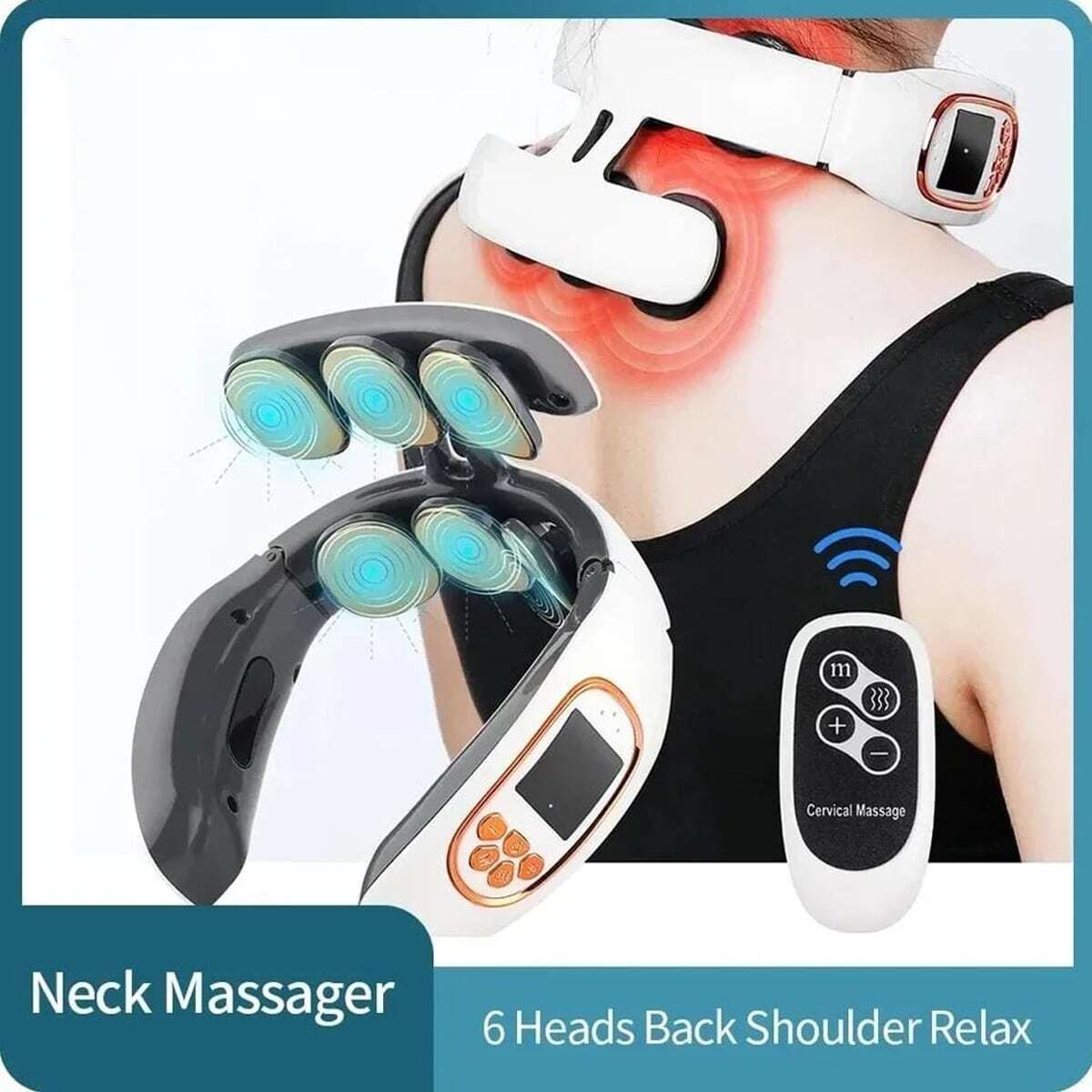6 Heads Smart Electric Neck And Back Pulse Massager TENS Wireless Heat ...