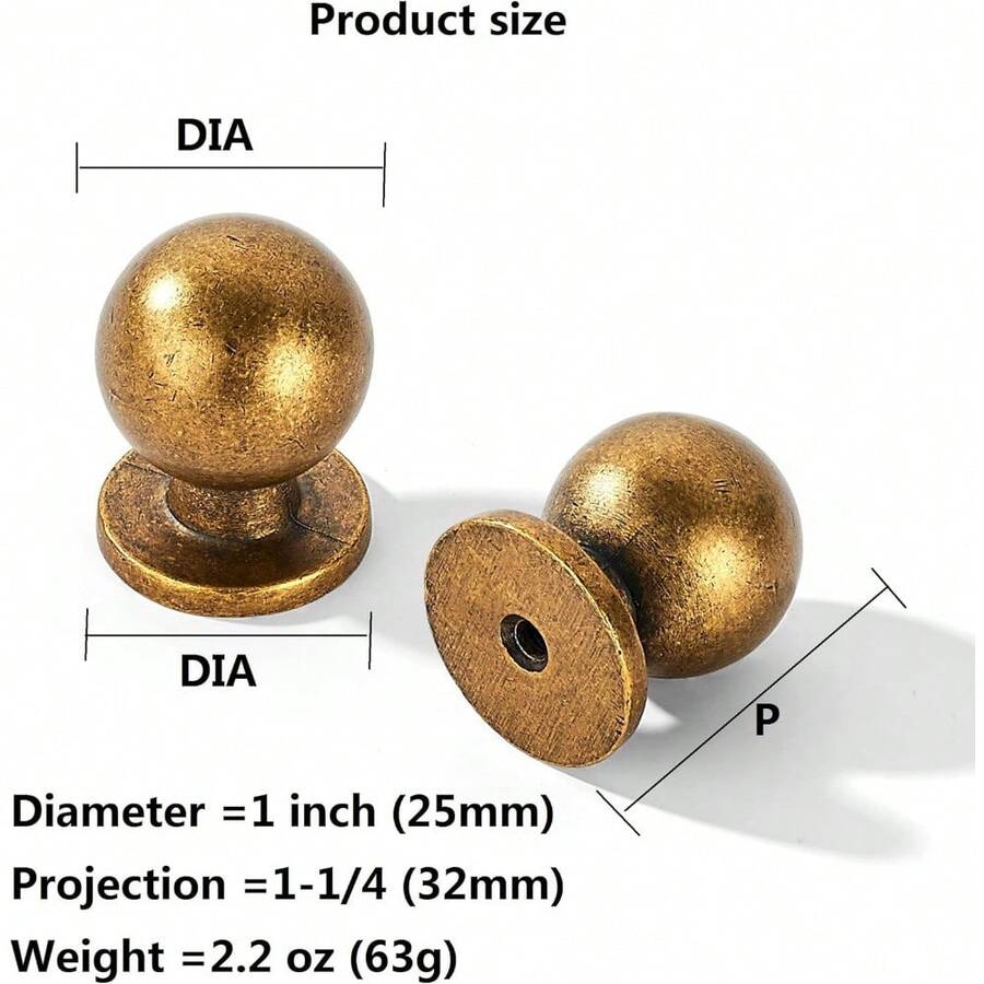 25 Pack 1 Inch (25mm) Diameter Round Solid Vintage Antique Brass Finish Kitchen Cabinet Knobs ...
