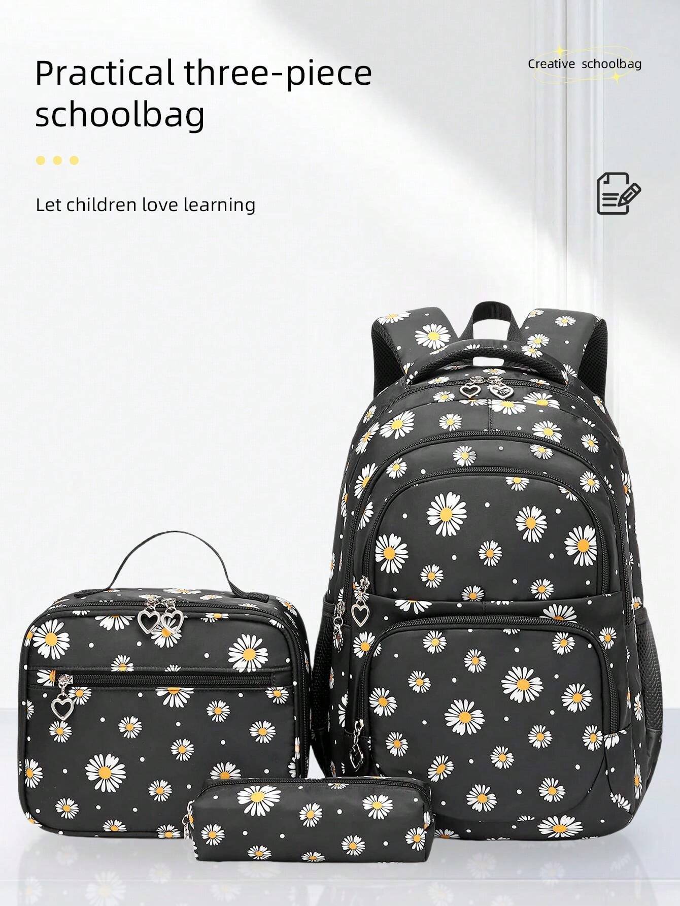 3pcs/Set Daisy And Flower Pattern Girls Backpack Set. 15.3 Inch Laptop ...