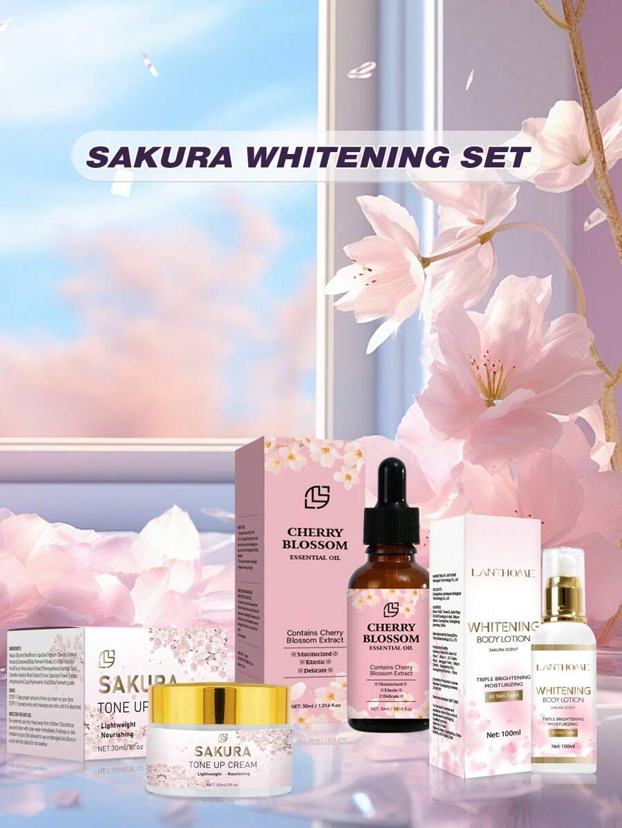 LANTHOME Cherry Blossom Skin Elixir 3-Piece Set - Revitalize, Hydrate, And Illuminate With ...