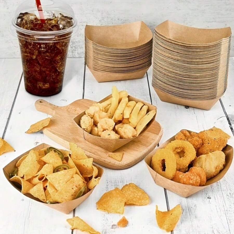 100pcs Disposable Paper Food Boats - Grease-Proof And Leak-Proof Snack ...