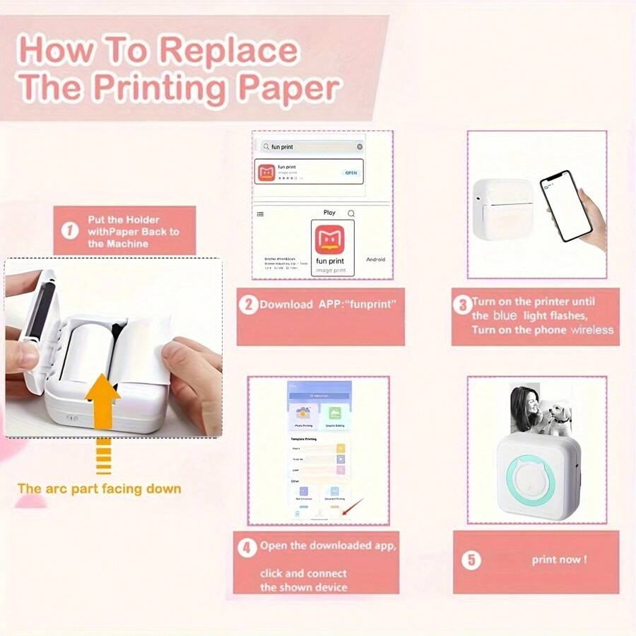 Mini Sticker Printer Zakformaat Inktloze Thermische Printer Met 6 ...