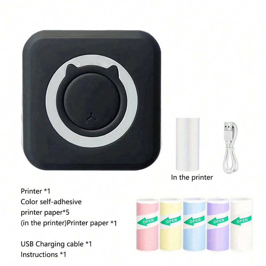 Mini Sticker Printer Pocket Inkless Thermal Printer With 6 Rolls ...
