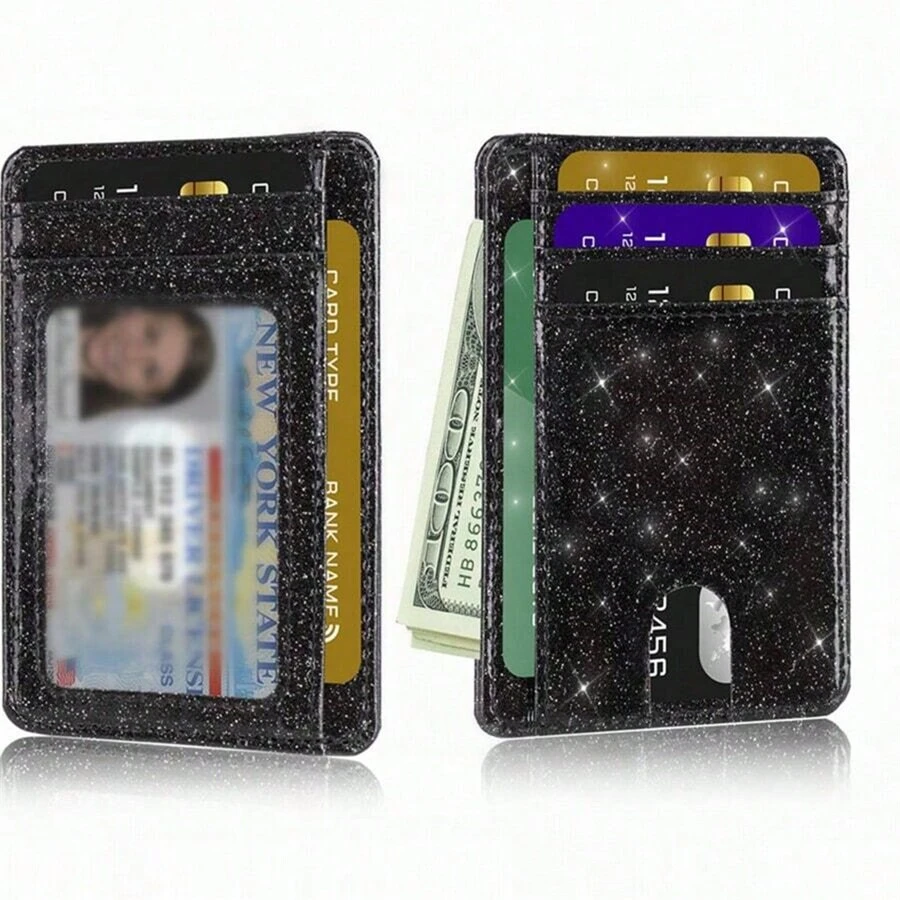 1PC Glittering Slim Minimalist Wallet ID Card Holder Front Pocket ...