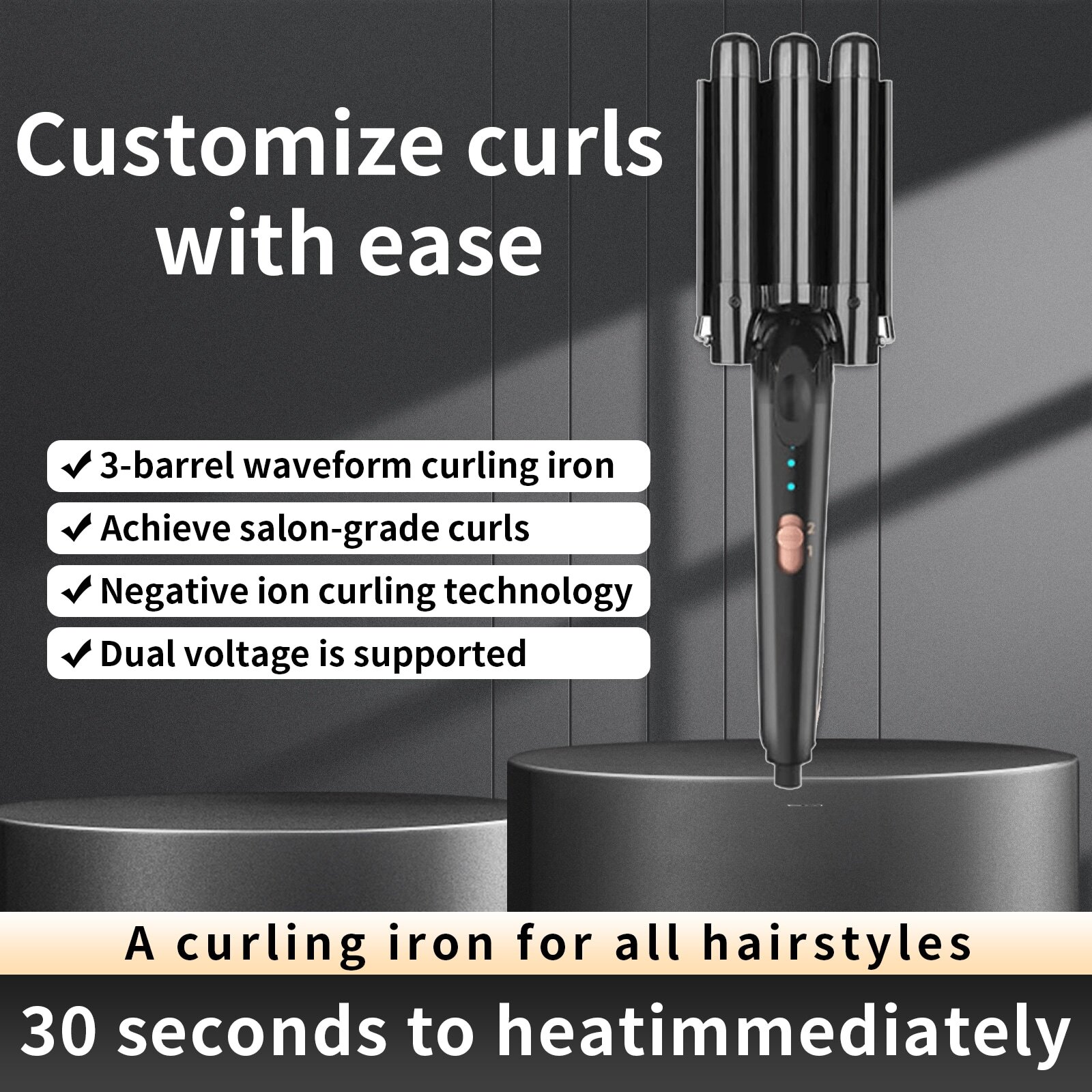 5 In 1 Curling Iron 3 Barrel Hair Crimper Iron Curling Wand Hair With ...