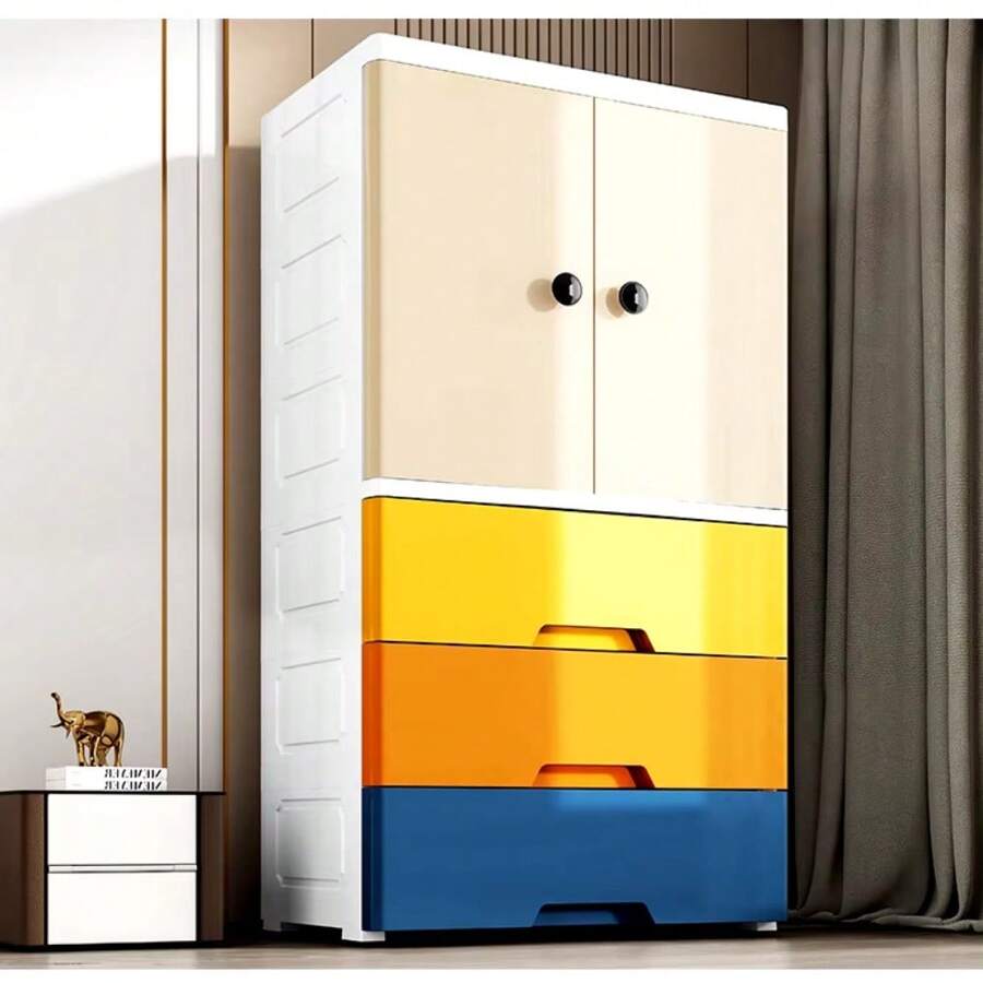Assembly Simple Children's Wardrobe Plastic Storage Cabinet Child ...