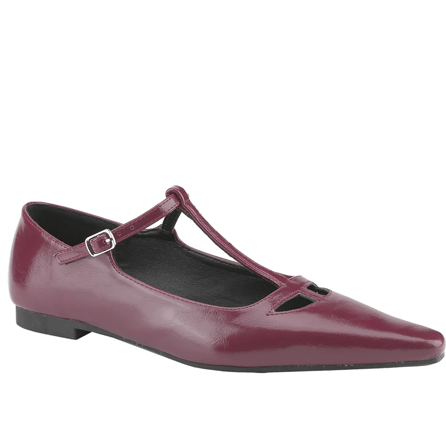 ILLUDE T-Strap Pointed-Toe Ballet Flats For Women With Adjustable ...