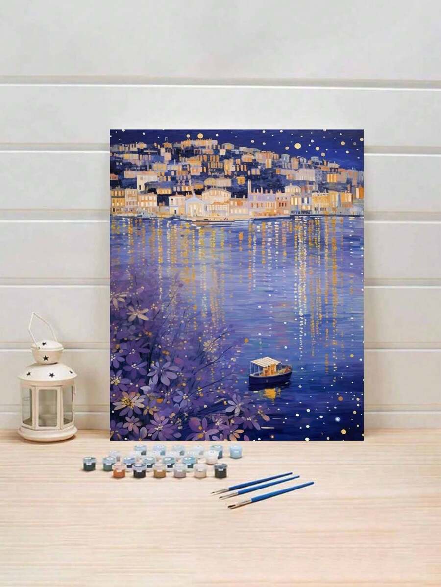 Set di pittura ad olio digitale fai-da-te, tema della città costiera, 40*50 cm. Pittura ad olio ...