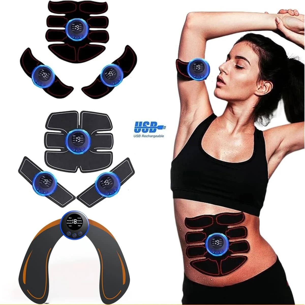 USB Rechargeable EMS Muscle Stimulator, Electric Massage Therapy ...