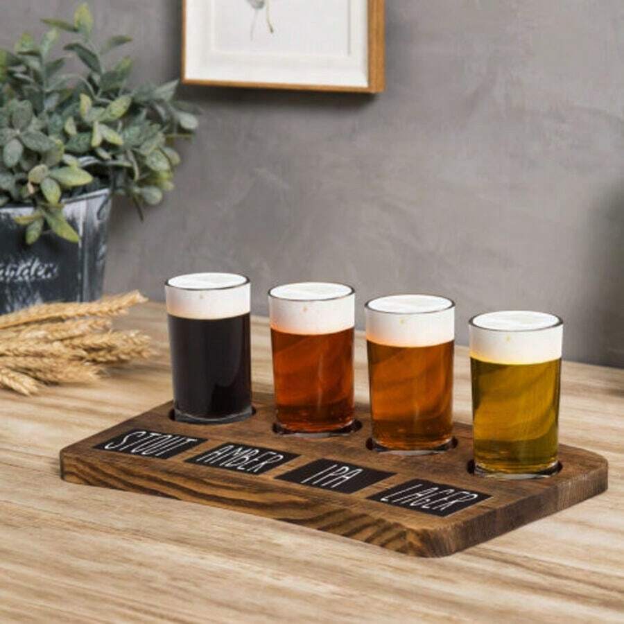MyGift Dark Brown Wood Beer Flight Sampler Serving Tray With Chalkboard ...