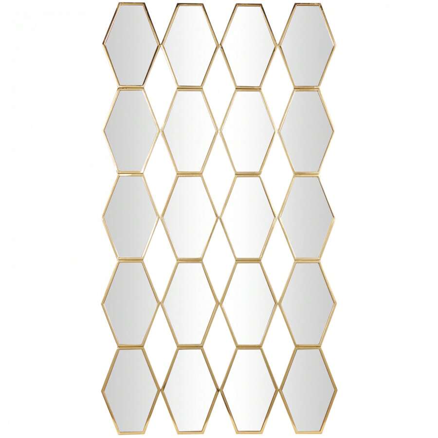 29" X 53" Gold Wall Mirror With Diamond And Hexagon Shaped Mirrors ...