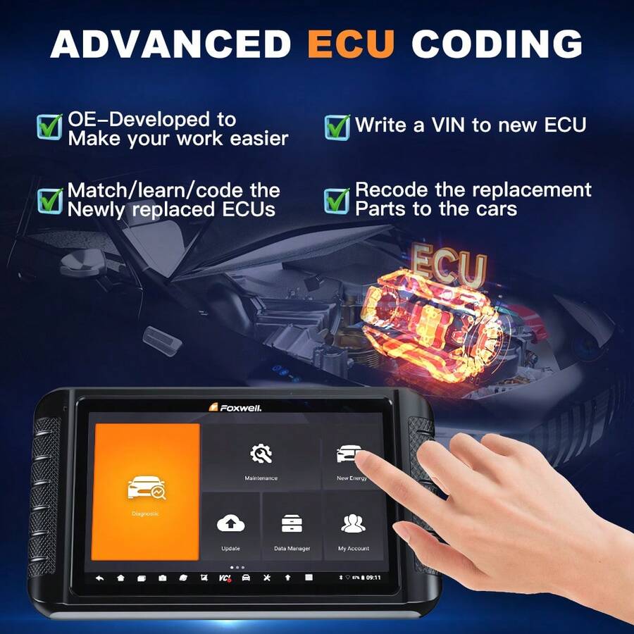 FOXWELL NT1009 Bluetooth Bi-Directional Scan Tool, ECU Coding, 30+ Reset, All System Diagnostic ...