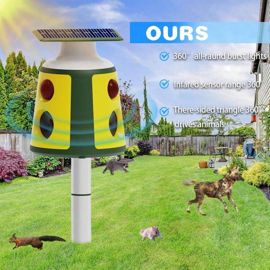 Outdoor Waterproof 360-Degree Ultrasonic Animal Repeller Five Gears Can ...