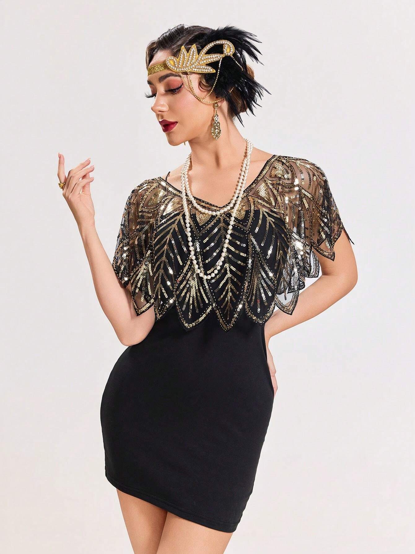 Womens Vintage 1920s Shawl Beaded Sequin Deco Evening Cape Shrug Bolero ...