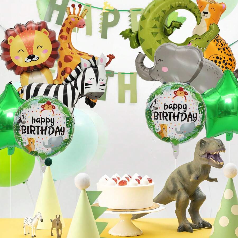 10Pcs Jungle Animal Balloons Birthday Decorations, Wild Birthday ...