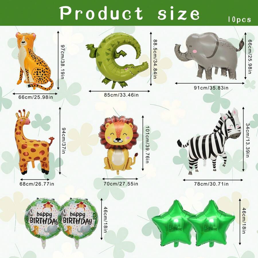 10Pcs Jungle Animal Balloons Birthday Decorations, Wild Birthday ...
