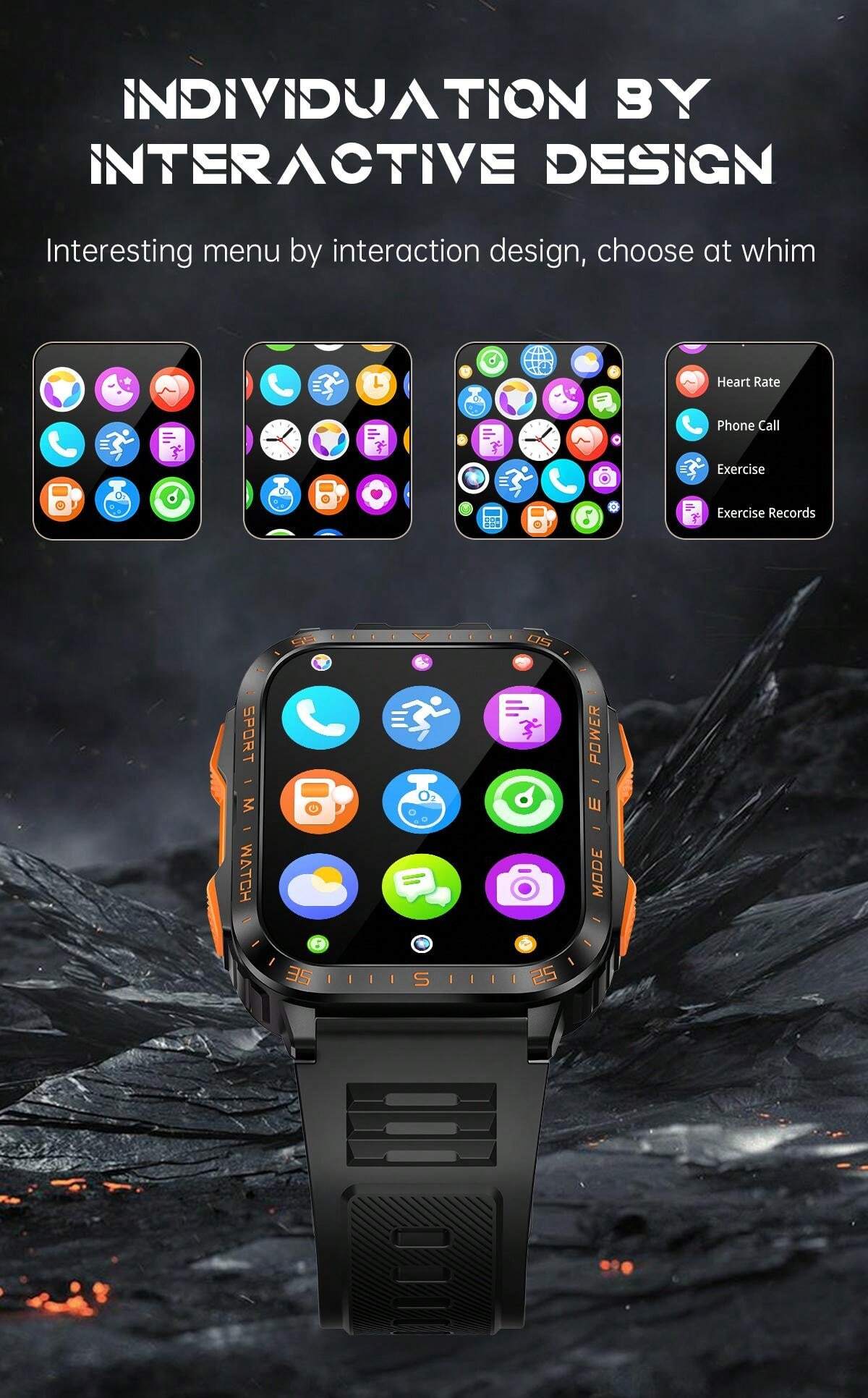 JELLOO LED ライト付き スマートウォッチ 3ATM 防水 2.0インチ大画面 430mAh バッテリー フィットネストラッカー 心拍 ...