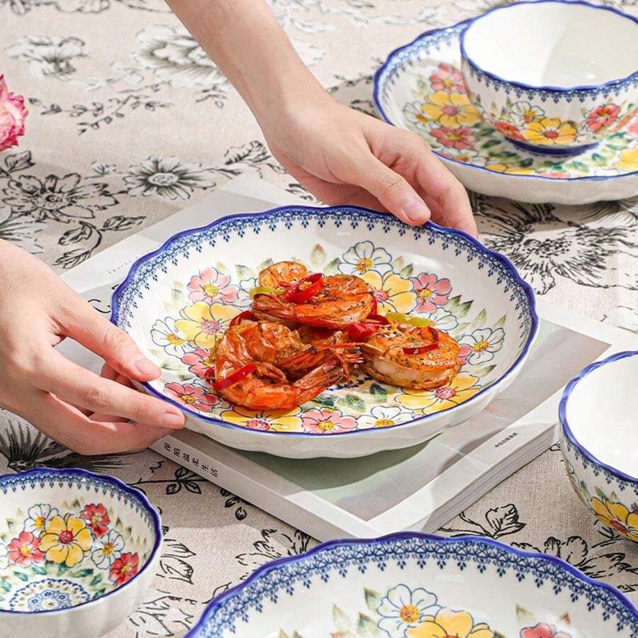 Vintage Floral Ceramic Dinnerware Set, Includes Plate, Sauce Dish, Bowl ...