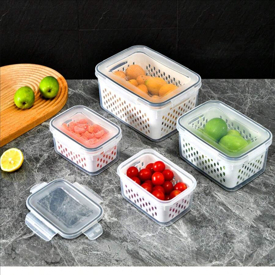 Plastic Crisper 3-Piece Set Can Microwave Food Storage Box Kitchen ...