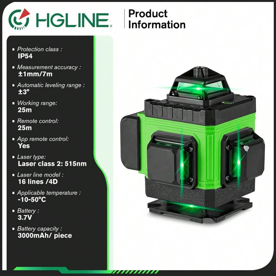 ONEVAN 16 Lines 4D Laser Levels 360 Horizontal Vertical Green Line Laser Level Self-Leveling ...