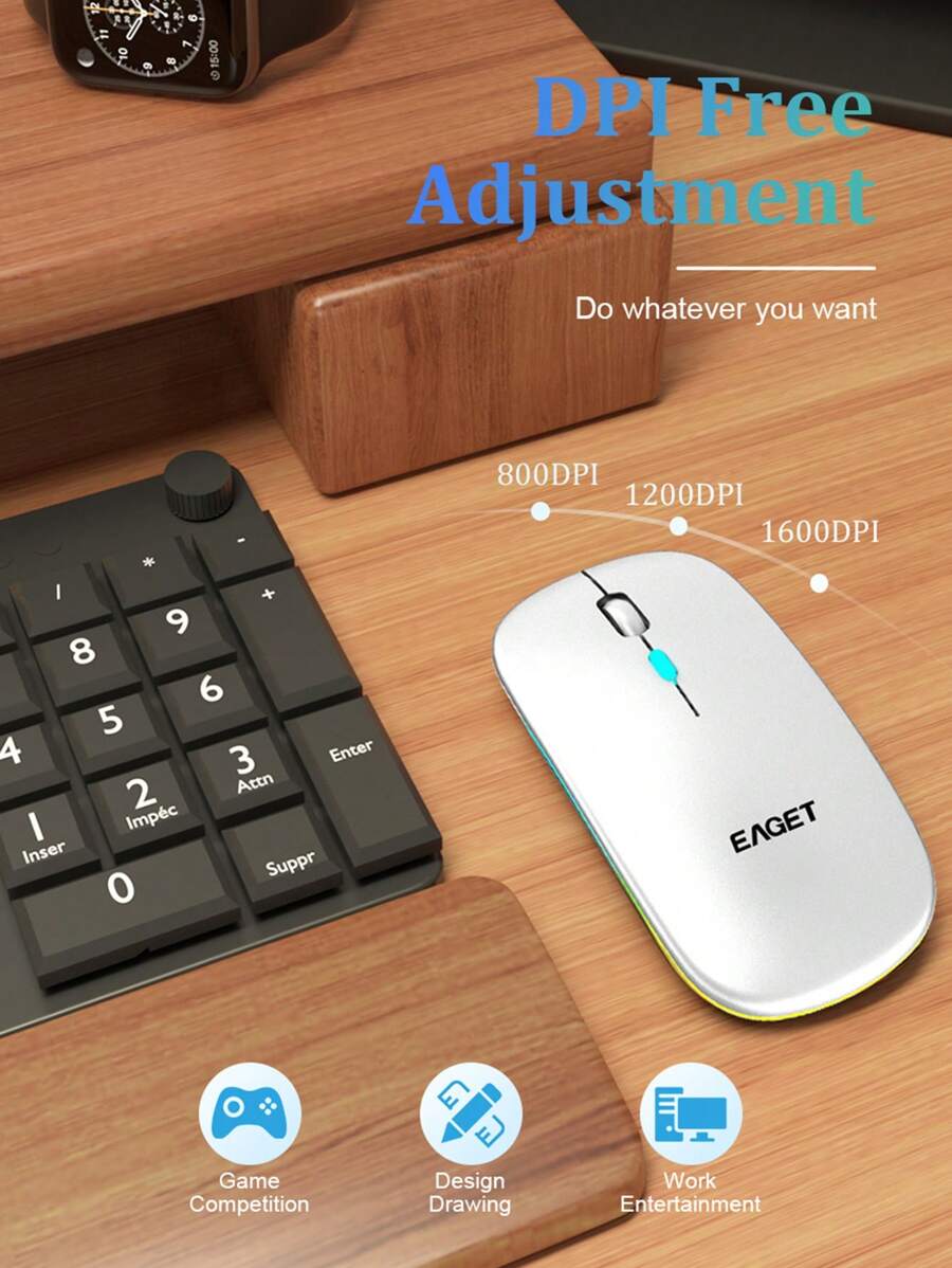 Portable Silent Wireless Mouse 2.4G Led Light Compatible With Laptop ...