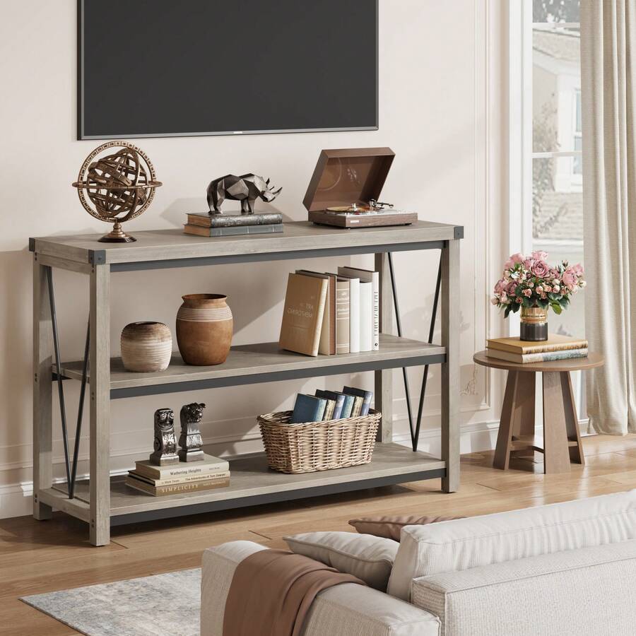 47-Inch Farmhouse Entryway Table - Narrow 3-Tier Console Table With ...