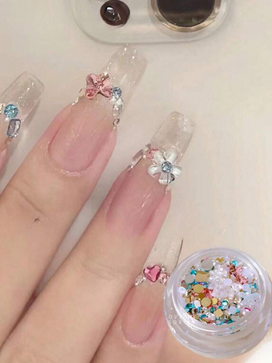 2 Boxes Of Nail Decoration Materials, Including Flat Bottomed Diamond ...