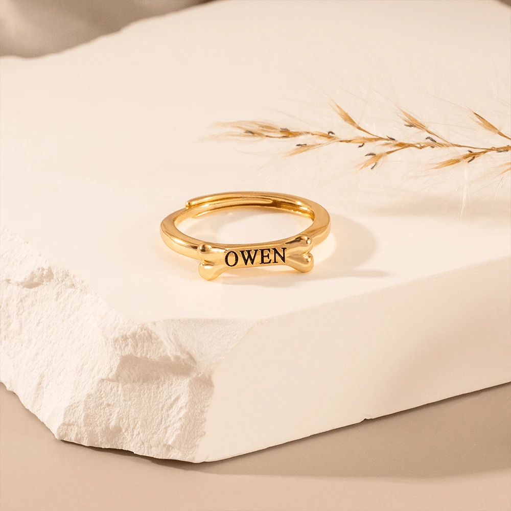 Personalized Pet Name Ring, Silver Dog Bone Ring, Custom Dog Memorial ...