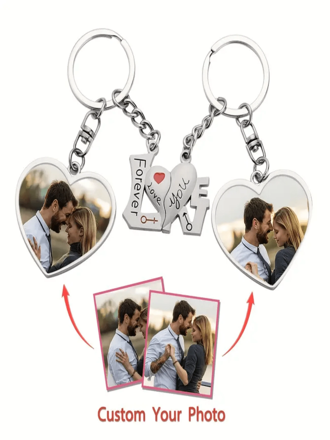 1pc Unique Personalised Double Sided Photo Keychain For Men - Engraved ...
