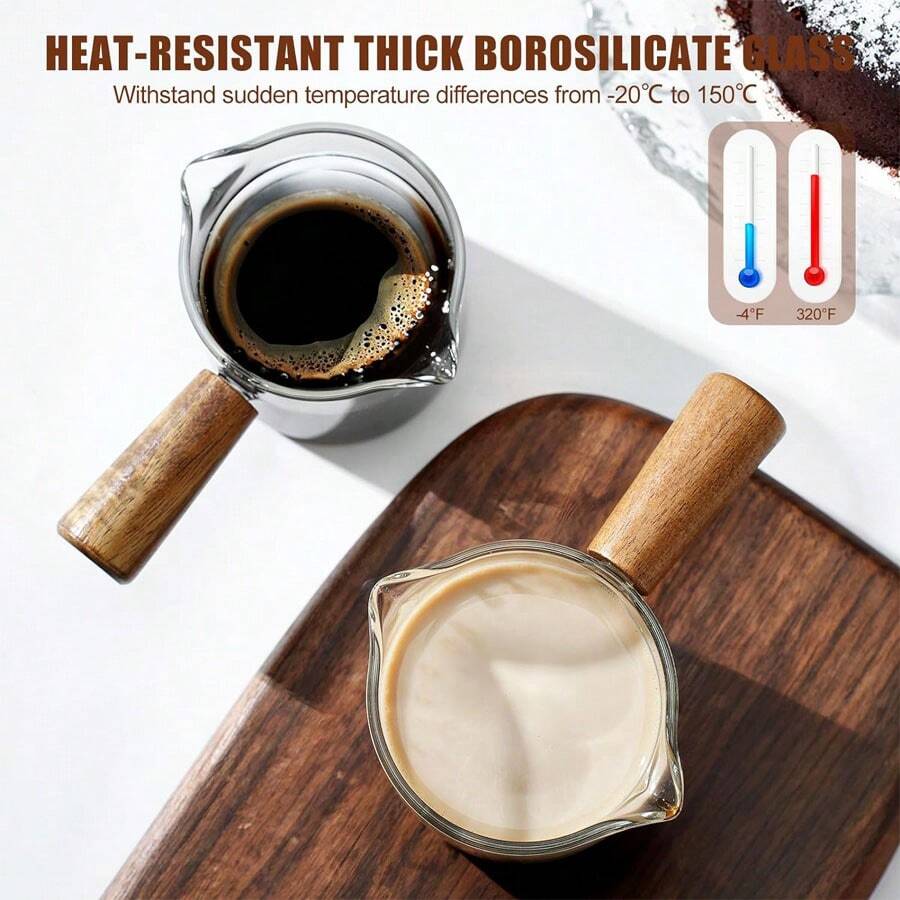 Espresso Cups With Wood Handle, Double Spout Glass Measuring Cup With ...