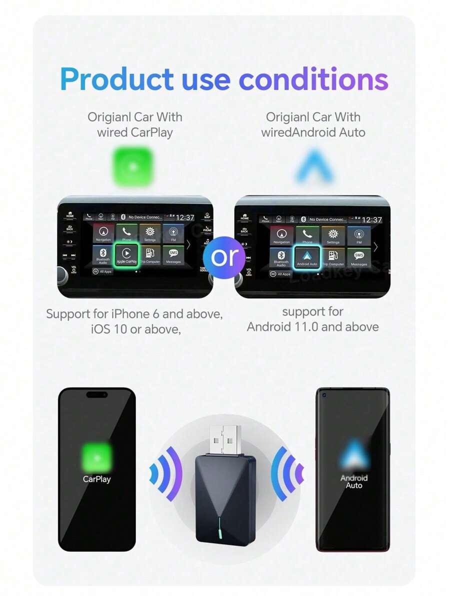 Acodo Adaptador Acodo Nuevo Mini 2 en 1 con Cable a Inalámbrico Carplay y Android Auto para ...