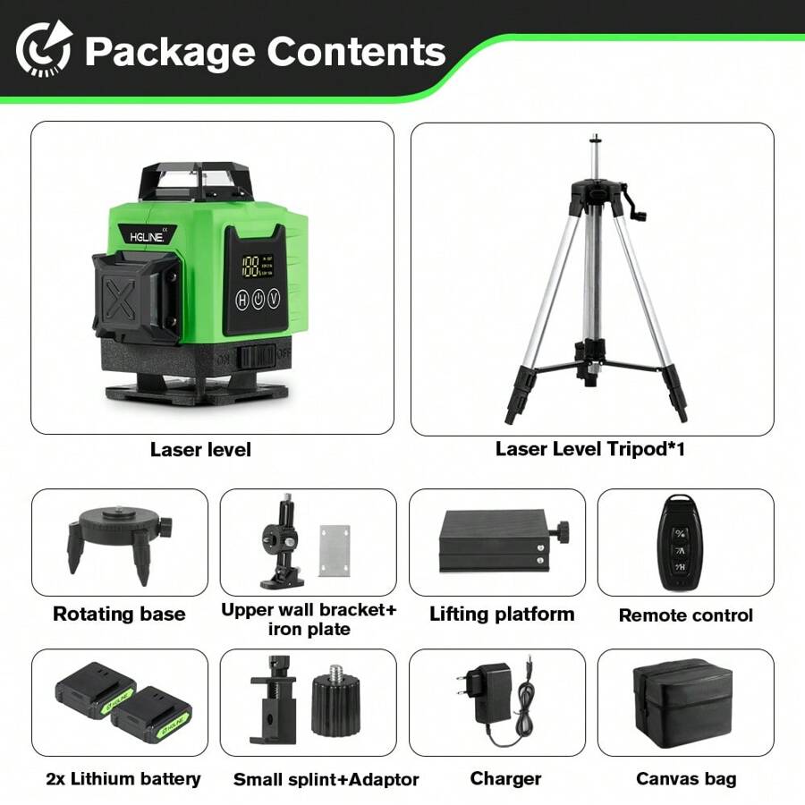 ONEVAN Niveles láser 4D de 16 líneas, nivel láser de línea verde Vertical Horizontal 360 ...