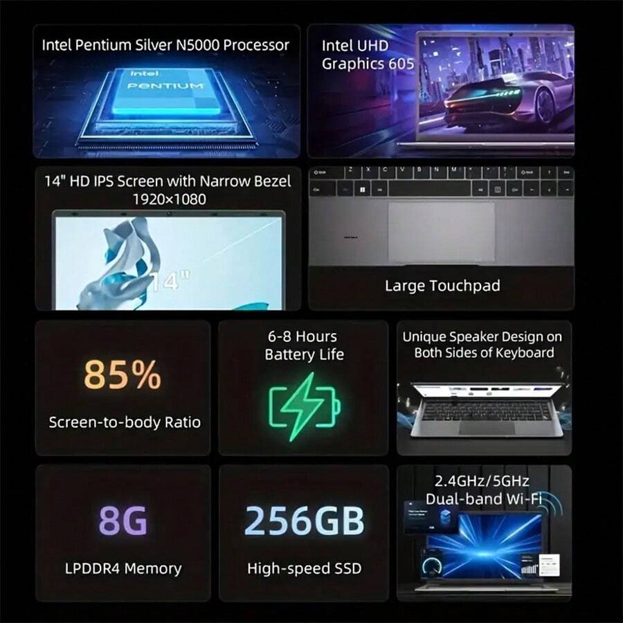 BMAX S14 Pro Intel N5000 8GB RAM 256GB SSD CPU 1920*1080 14 Zoll Laptop ...