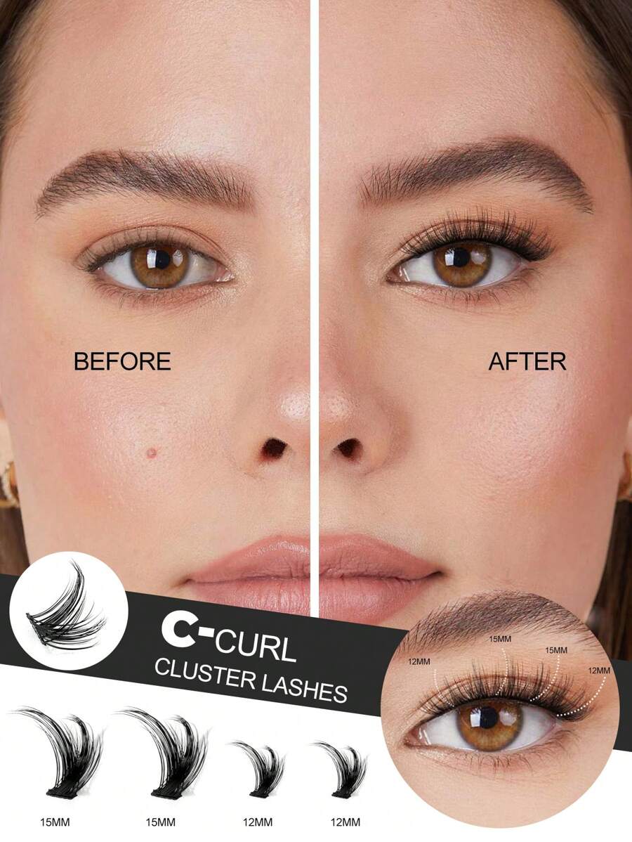 GROINNEYA 6 Rows 48 Clusters C Curl Self Adhesive Eyelashes No Glue No ...