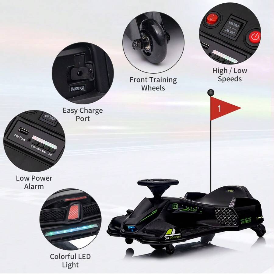 ShiningLove 24V Ride On Drift Car, 7Ah 180W Brushless Motor Kids ...