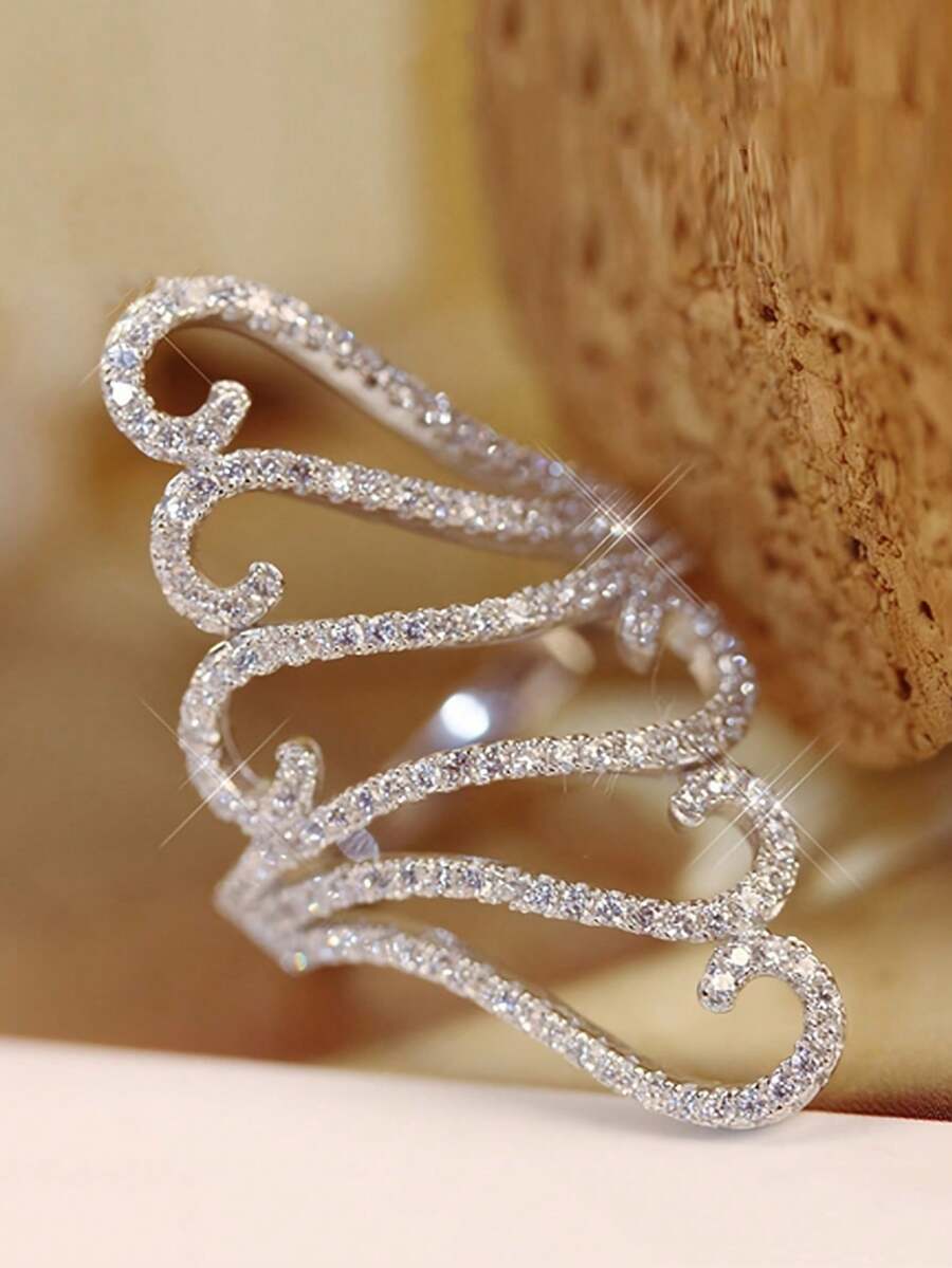 1PC Hyperbole Wide Ring For Women Full Paved Sparkling Cubic Zirconia ...
