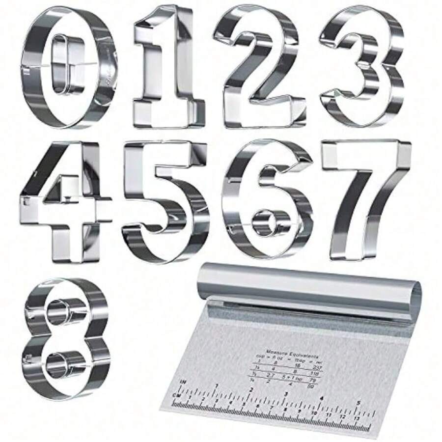 10pcs/Set Number Shapes With Bonus Dough Cutter, Stainless Steel Cookie ...