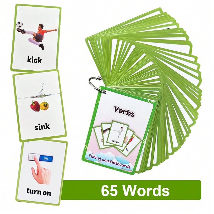 65 Cards Of Action Verbs English Learning Cards With Picture Toddlers ...