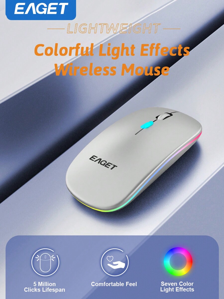 EAGET Portable Silent Wireless Mouse 2.4G Led Light Compatible With ...