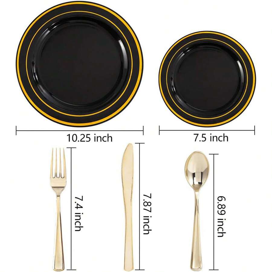 Black Dinnerware Set Includes: 9-Inch Dinner Plates, 7-Inch Salad ...