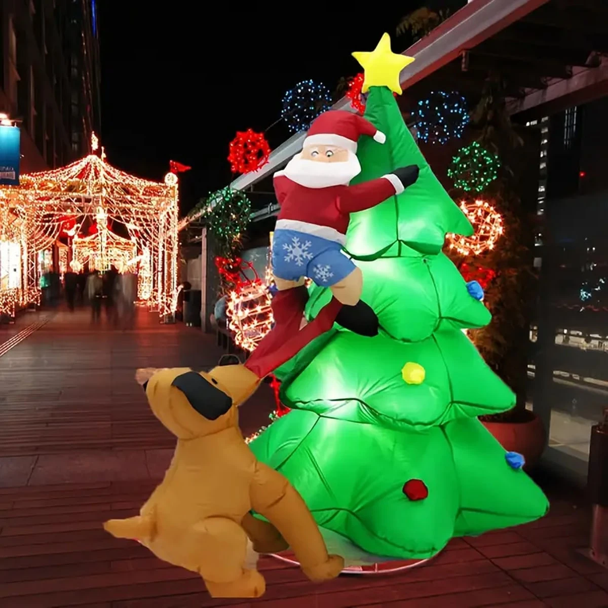 6ft 180cm Inflatable Christmas Tree Santa Claus Climbing Tree Chased