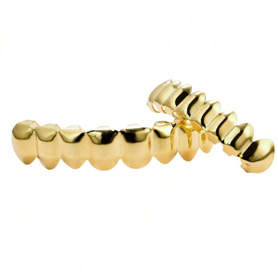 18K Gold Plated Hip Hop Style 8-Piece Upper & 8-Piece Lower Teeth ...