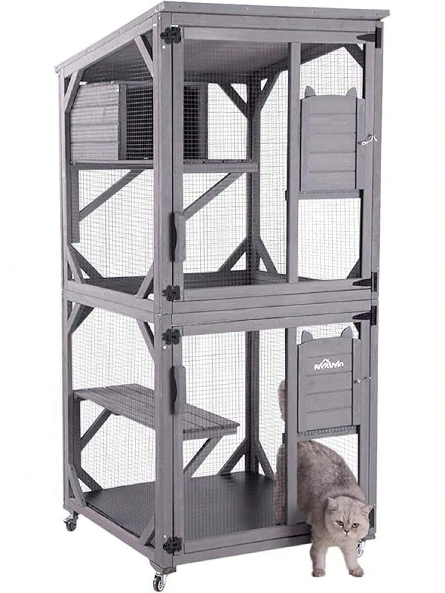 Aivituvin Cat House Outdoor Catio Cat Enclosures On Wheels70.9 Kitty ...