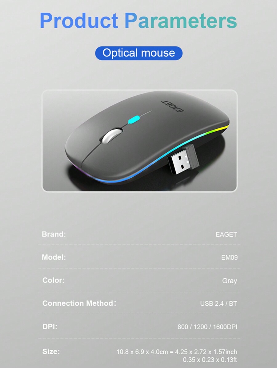 EAGET Mouse senza fili portatile e silenzioso con modalità 2.4G ...