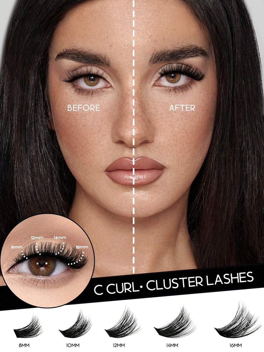 GROINNEYA 15 Rows 300 Clusters C Curl Lash Clusters 8-16mm Mixd ...