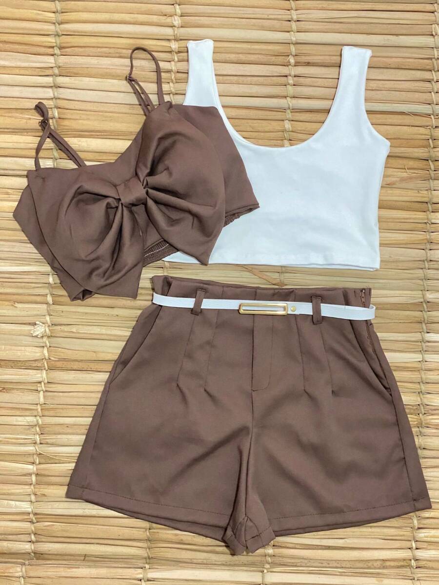 Tailored Short Kit With Belt And Cropped Top Summer Trend 2025 for Sale ...