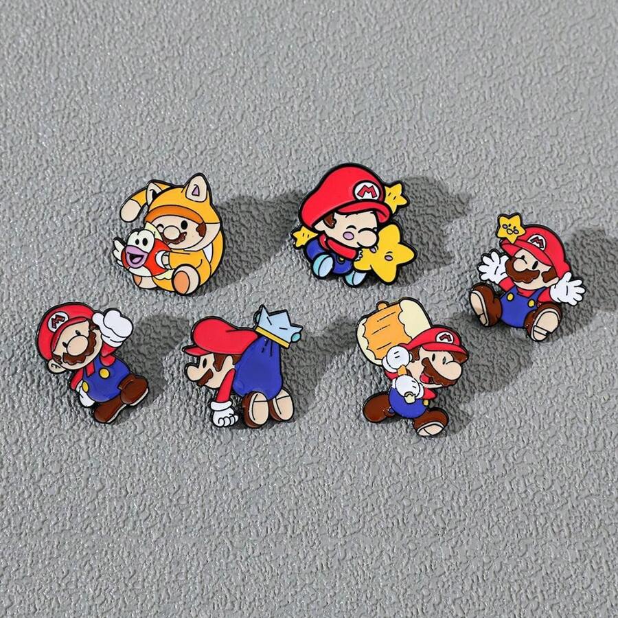 Supermario Supermario 6 Pcs Creative Classic Game Super Mario Bros Enamel Lapel Pins Cartoon