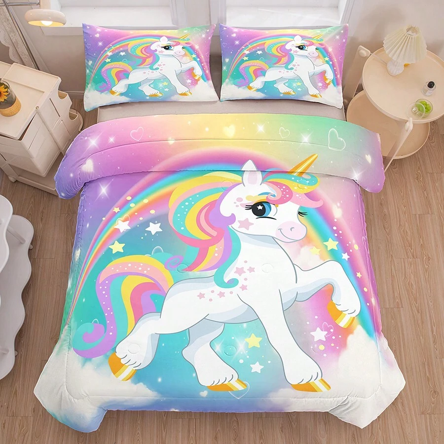 Unicorn Girls Comforter Sets Twin/Full Size, Unicorn Bedding Sets For ...