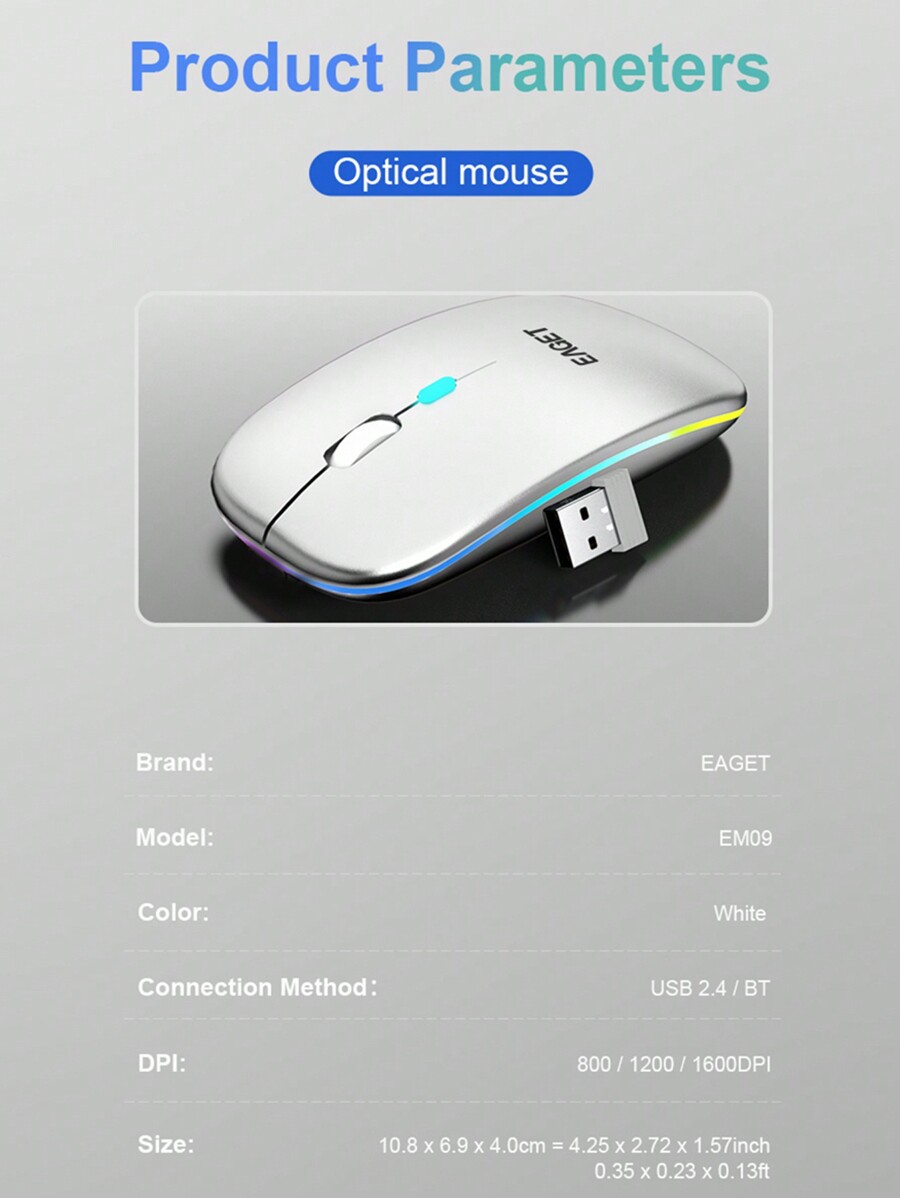 Portable Silent Wireless Mouse 2.4G Led Light Compatible With Laptop ...