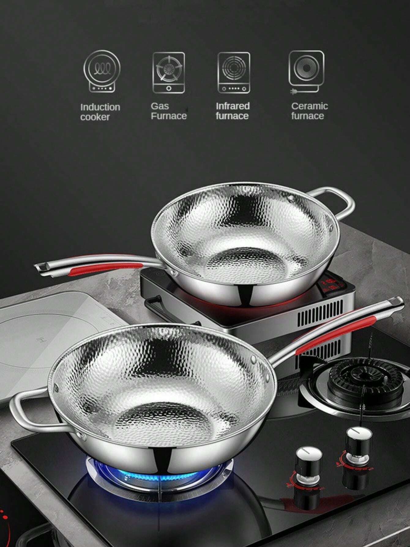 Pure Titanium Non-Stick Frying Pan, Hammer Imprint Wok, Suitable For ...